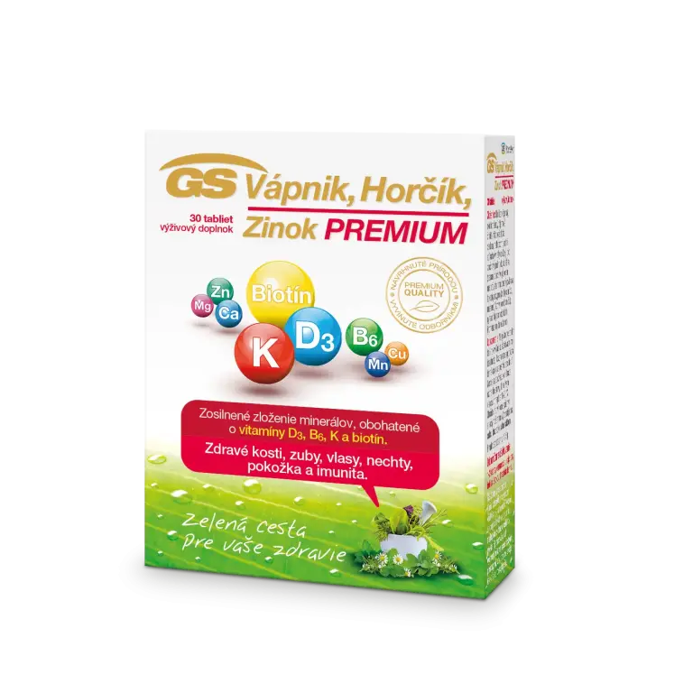 GS Vápnik Horčík Zinok PREMIUM tablety 30 ks - MEDIKAMENT.sk