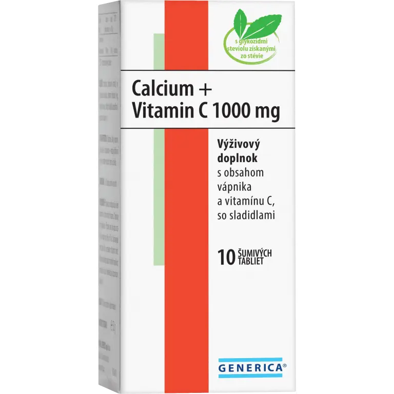 GENERICA Calcium + Vitamin C 1000 mg šumivé tablety 10 ks - MEDIKAMENT.sk