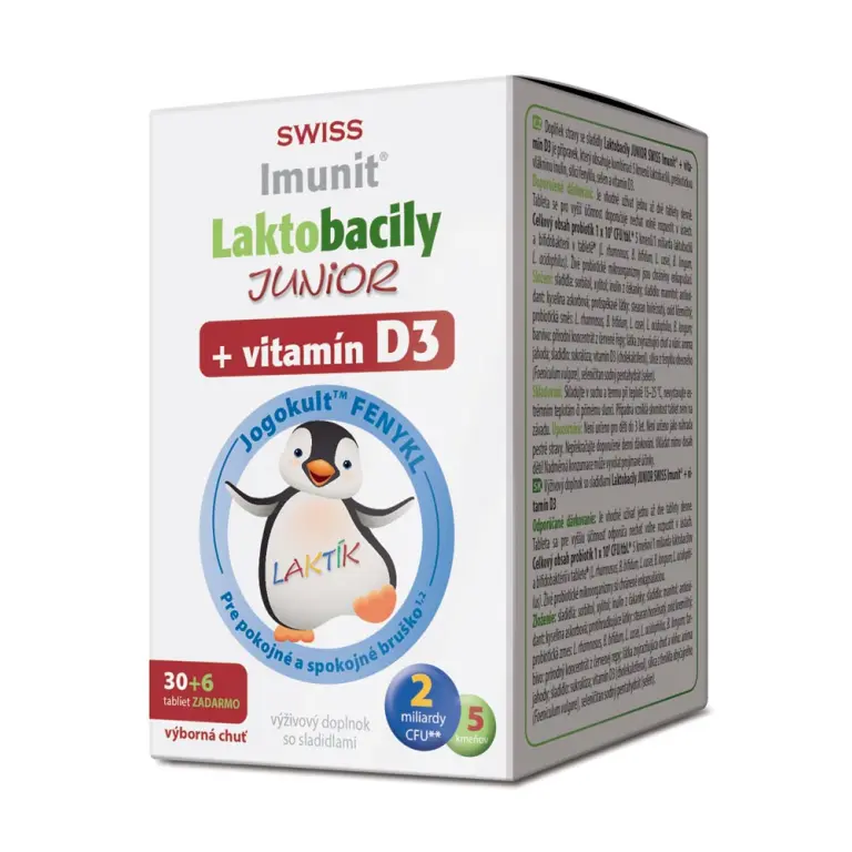 SWISS Imunit Laktobacily JUNIOR + vitamín D3 tablety 36 ks - MEDIKAMENT.sk