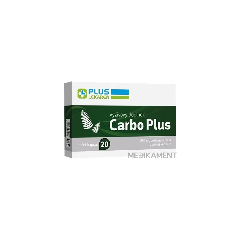 PLUS LEKÁREŇ Carbo Plus kapsuly aktívne uhlie 250 mg 20 ks - MEDIKAMENT.sk