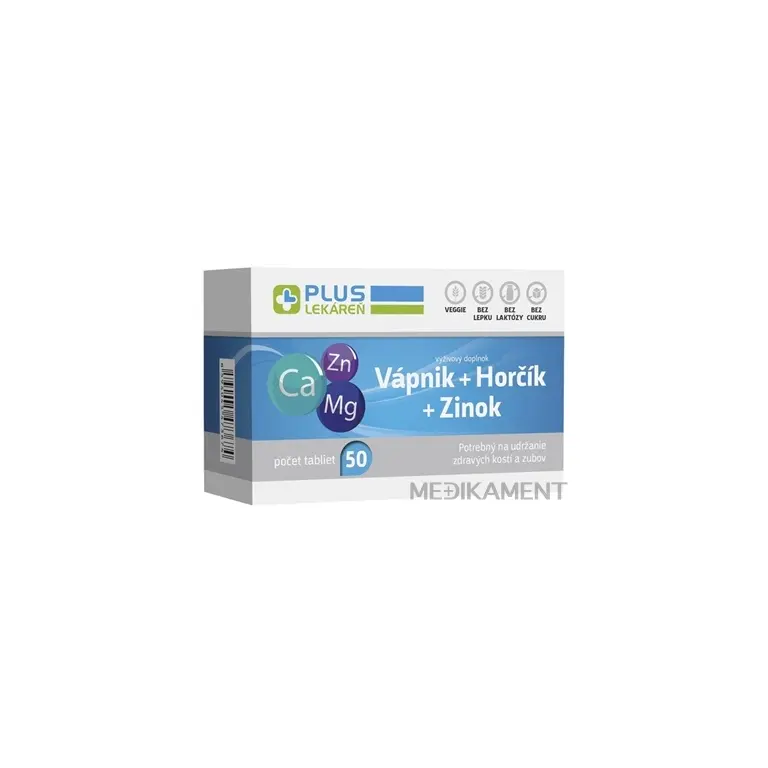 PLUS LEKÁREŇ Vápnik + Horčík + Zinok tablety 50 ks - MEDIKAMENT.sk